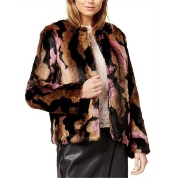 Bar III | Jackets & Coats | Bar Iii Fauxfur Coat Brown Pink Faux Fur ...